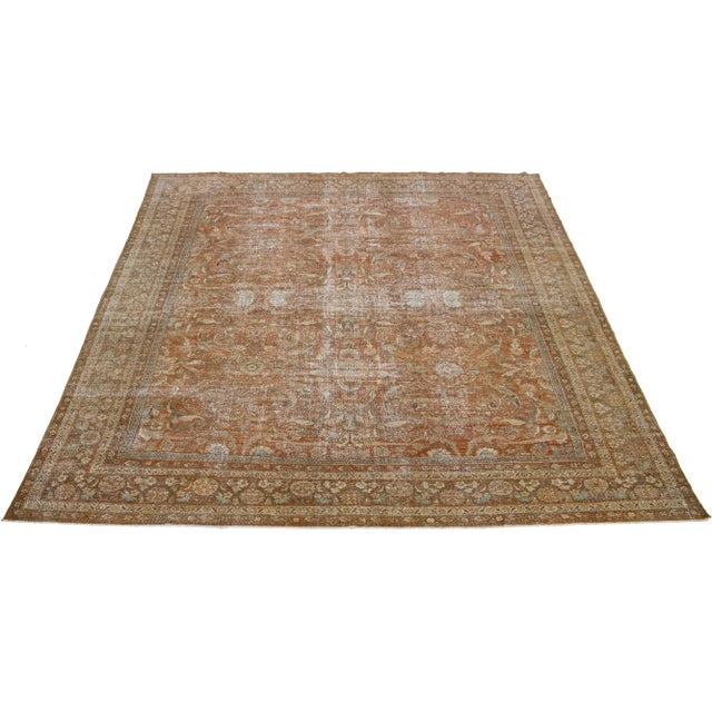 Rust Handmade Persian Mahal Wool Rug Featuring an Allover Motif From ...