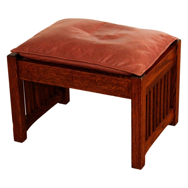 The Michaels Company Mission Style Oak and Leather Footstool | Chairish