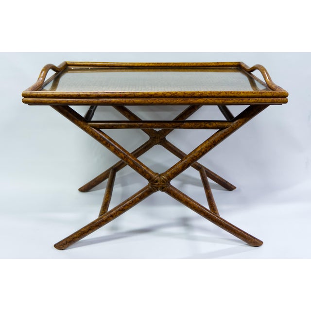Faux Tortoise Shell Finish Rattan Tray Table | Chairish