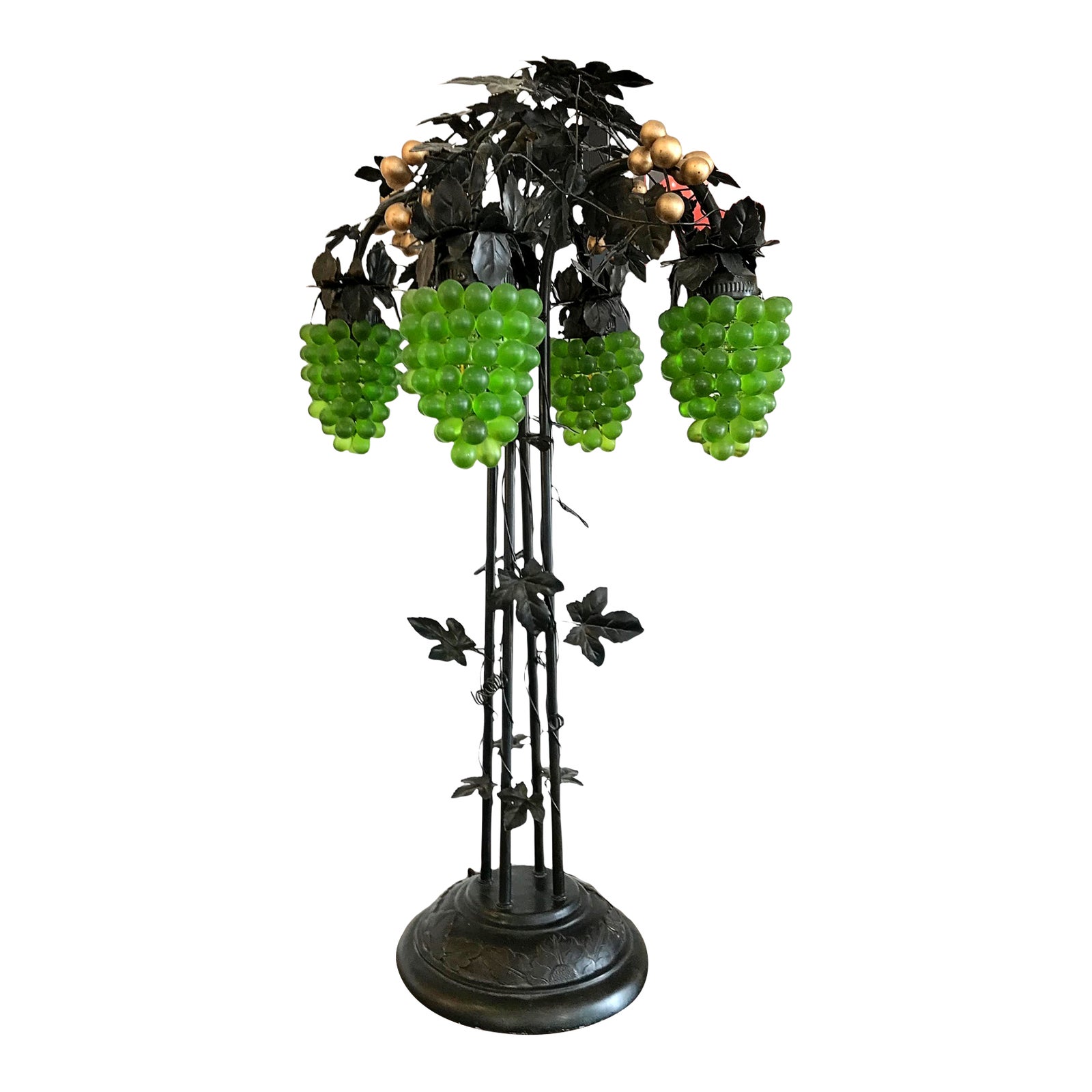 Large French Grapevine Lamp W/Drops of Green Murano Glass Grapes | Chairish