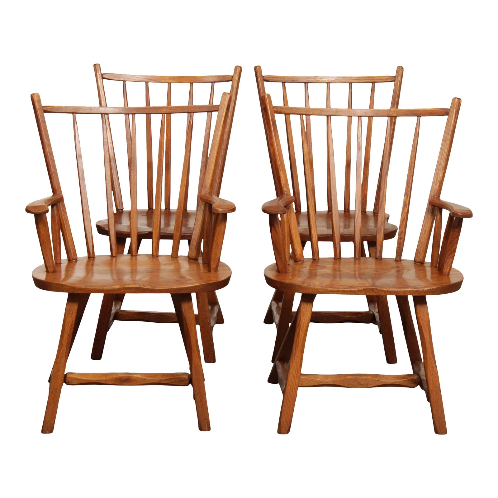Hunt Country Furniture Rustic Oak Set of Four Windsor Dining Chairs ...