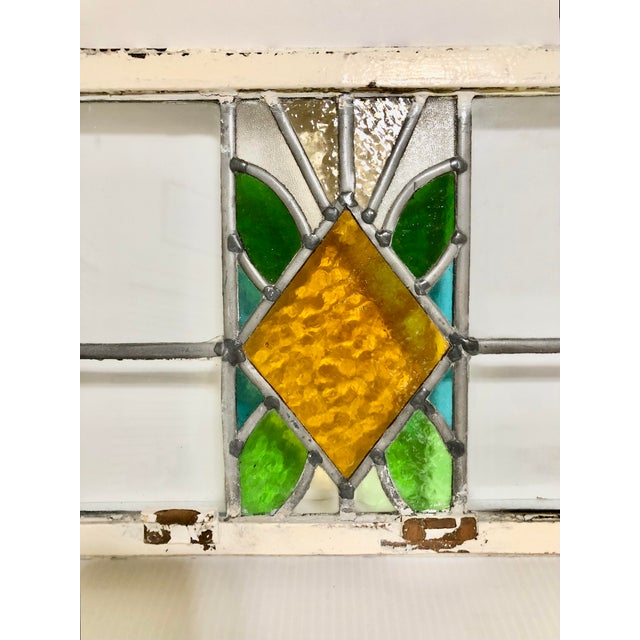 Vintage Leaded Stained Glass Window in Metal Frame | Chairish