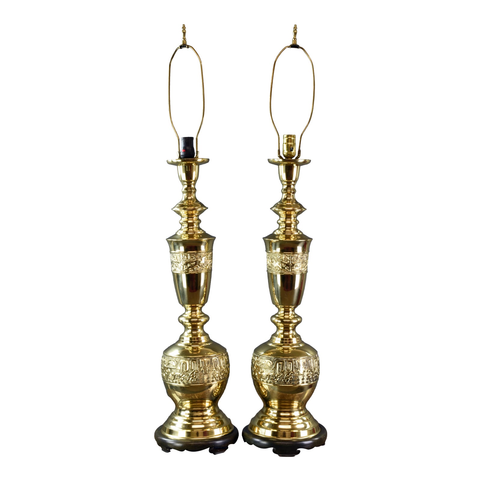 1970s Asian Altar Temple Style Brass Table Lamps - A Pair | Chairish