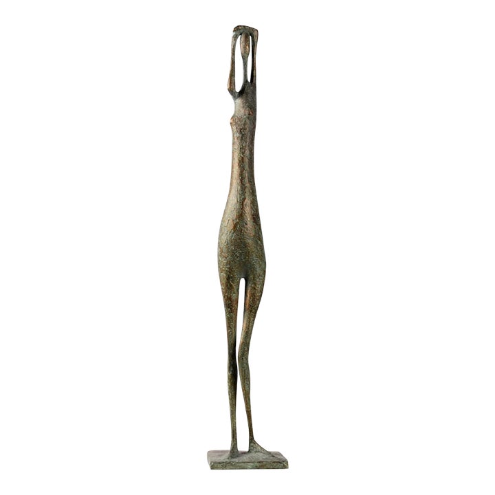 Arms Raised Standing Figure Viii, Bronze Sculpture of a Woman | Chairish