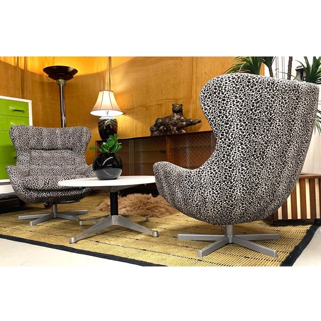 Pair of Vintage Fuzzy Leopard Arne Jacobsen Egg Chair Style Swivel ...