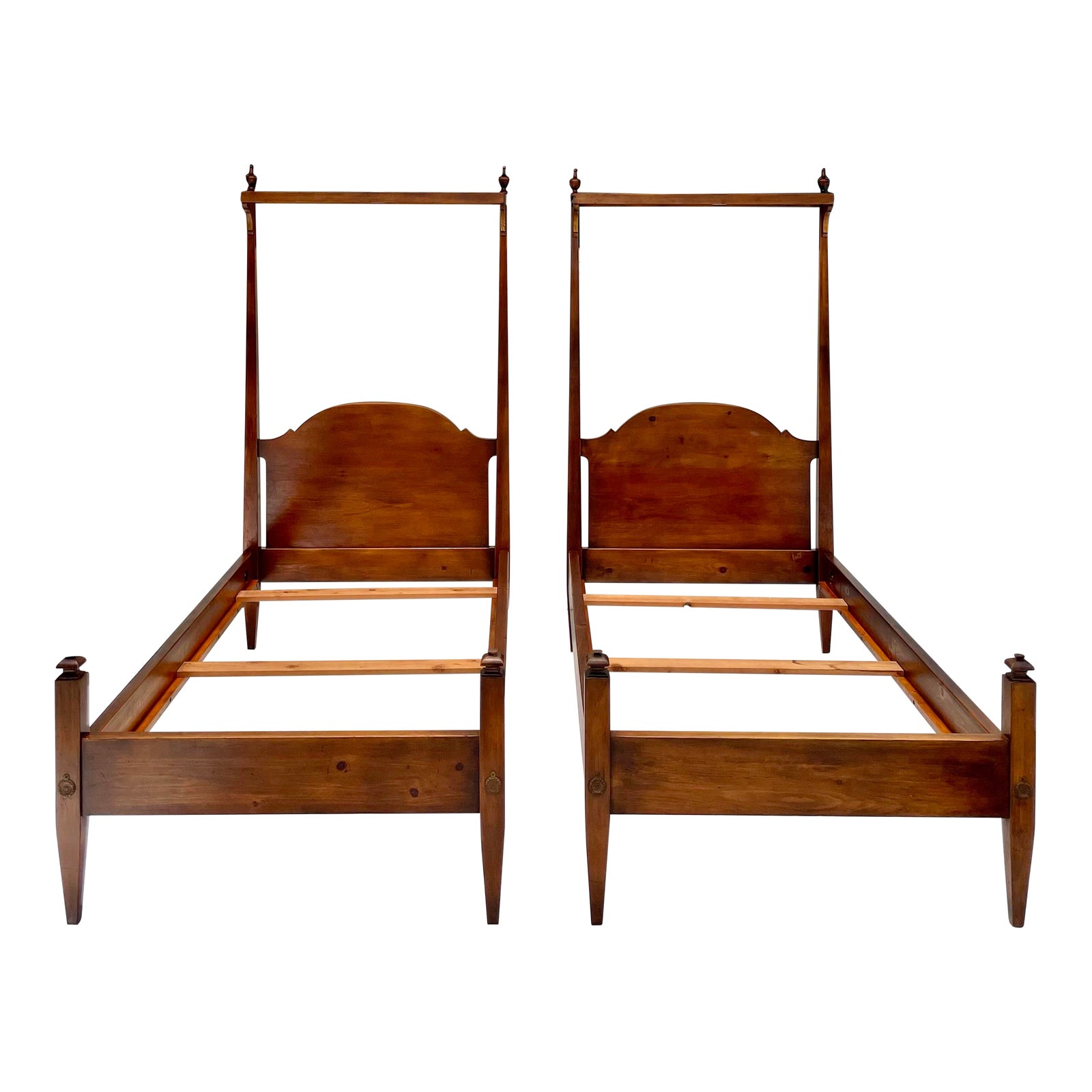 Pair of Vintage Twin Bedframes With Poster Headboard | Chairish