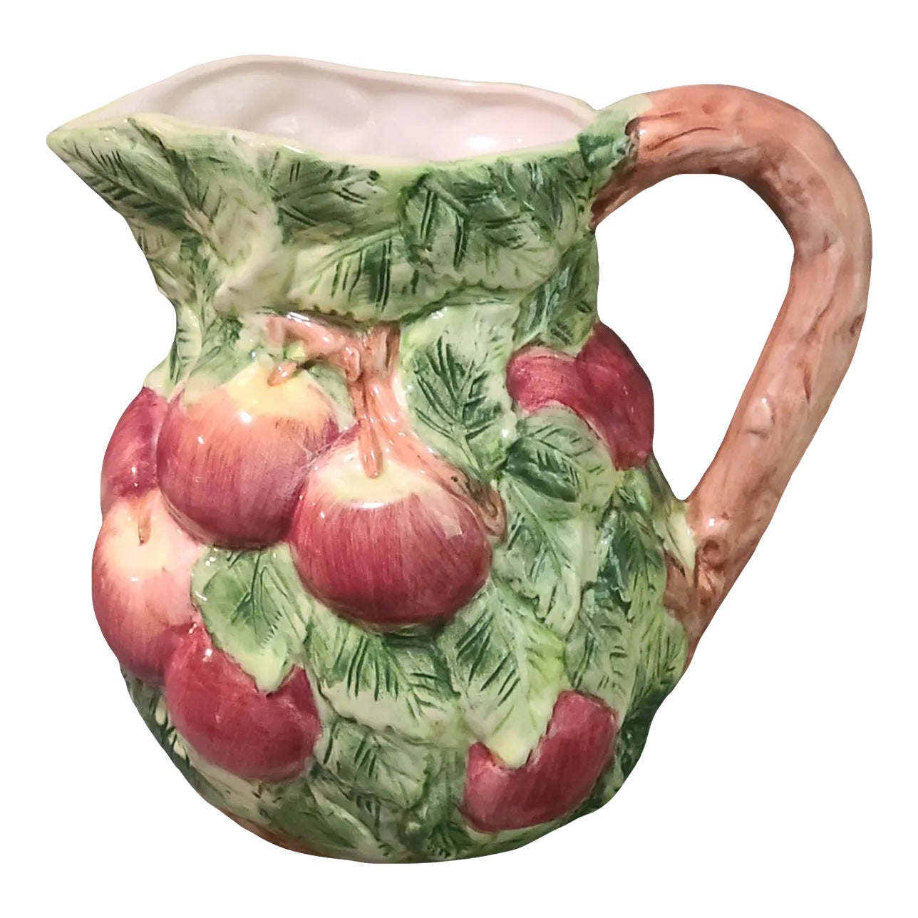 Vintage World Bazaar Majolica Pottery Apples 3d Design Pitcher | Chairish