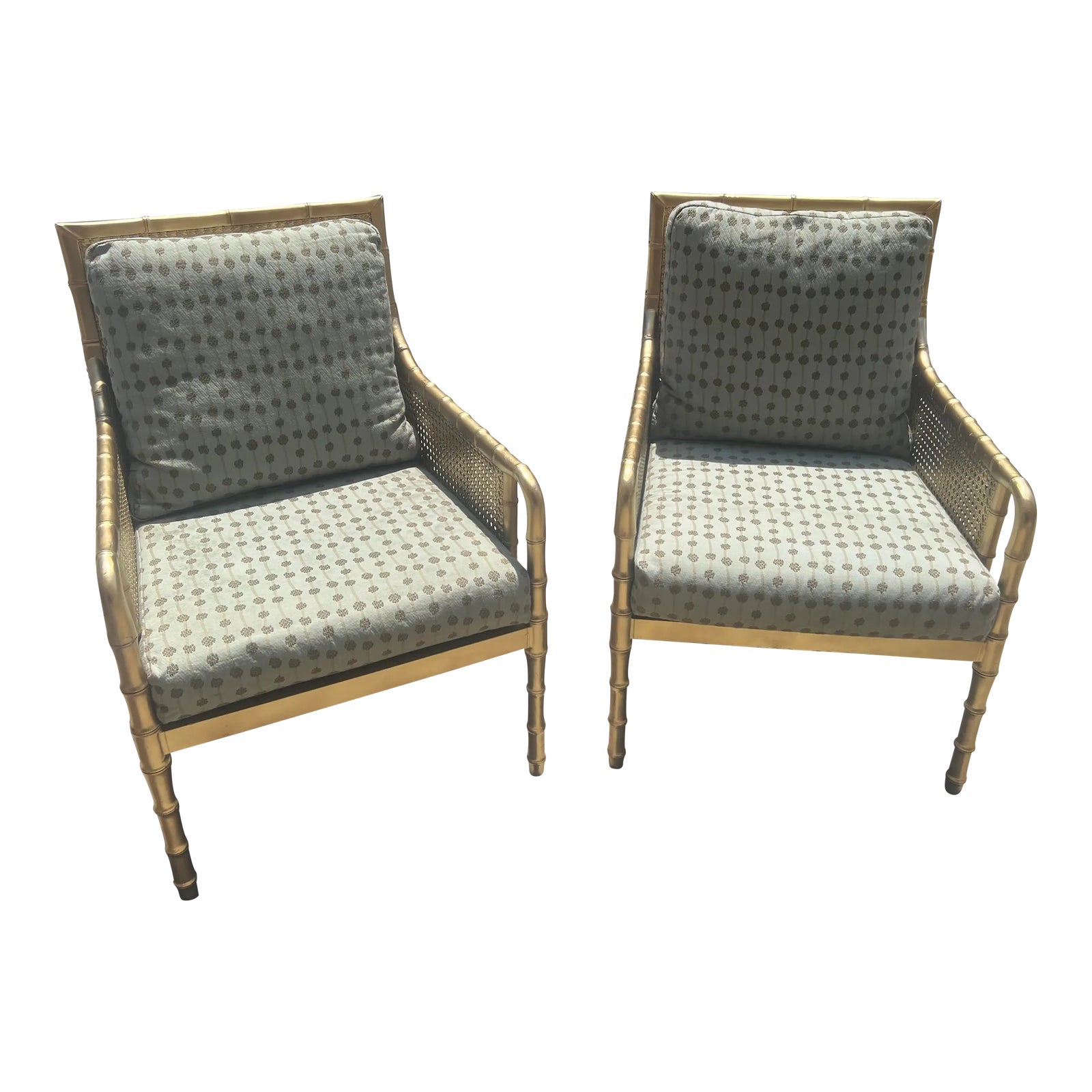 1960s Vintage Gold Bamboo Caned Chairs - a Pair | Chairish
