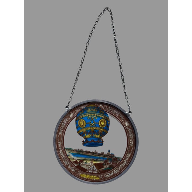 Vintage Stained Glass Scenic Suncatcher Window Historic Montgolfier ...