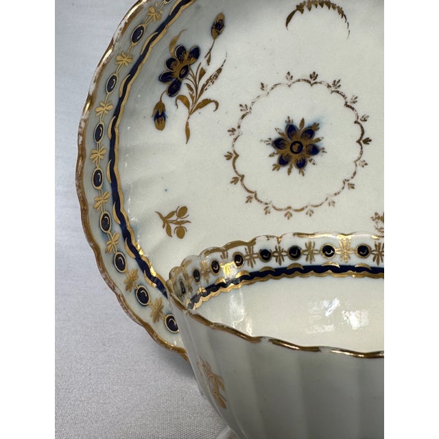 Antique Caughley Fluted Tea Bowl/Cup and Saucer, Cobalt and Gold ...