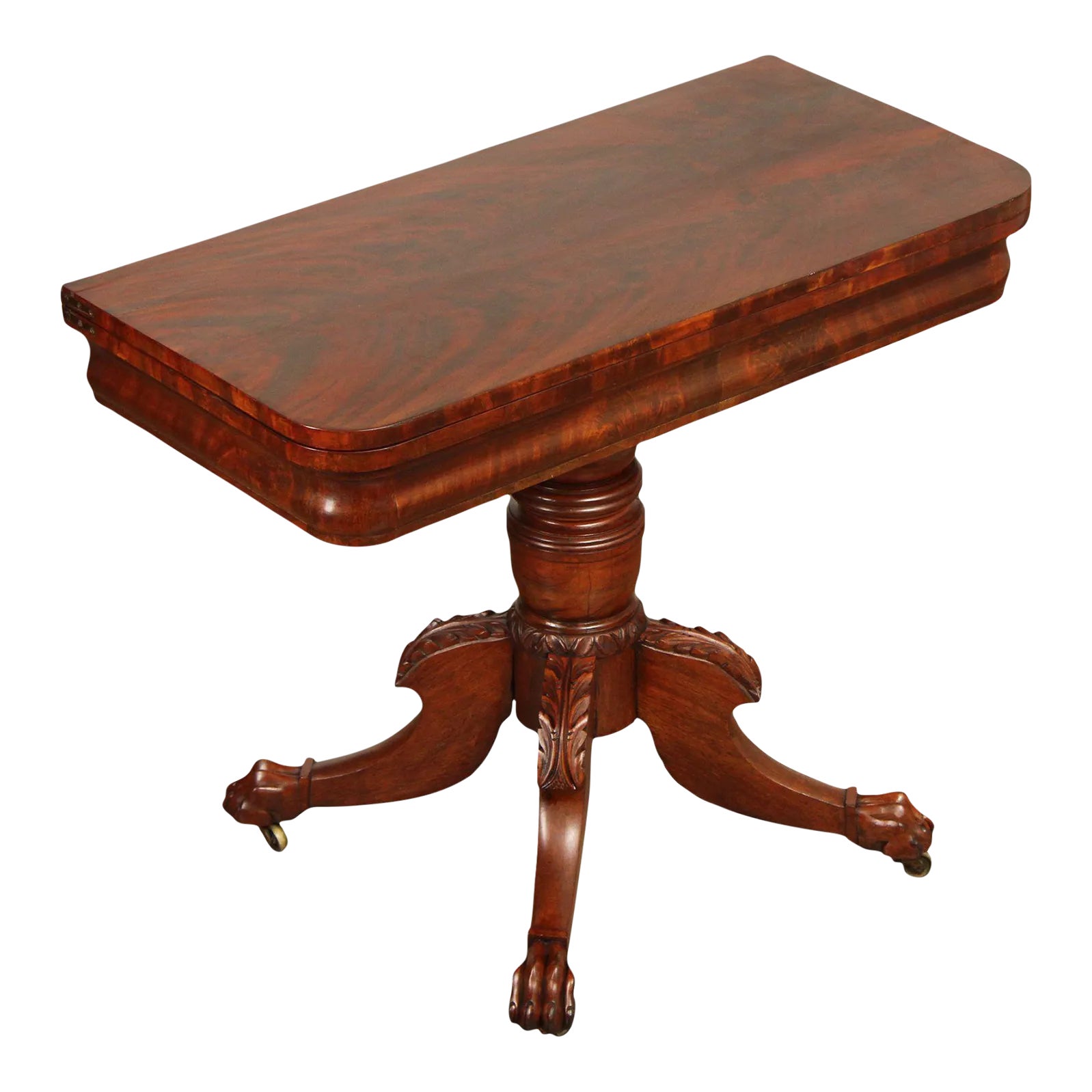 American Classical Antique Mahogany Paw Foot Card Table | Chairish