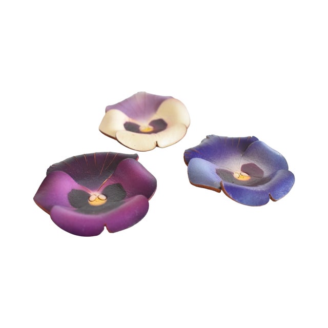 Trio of Handmade Leather Miniature Pansy Dishes | Chairish