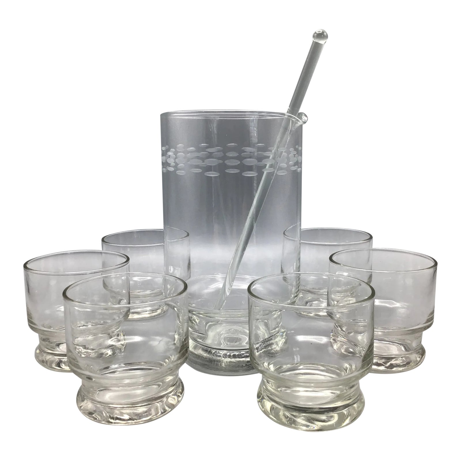 Etched Crystal Martini Pitcher With Glasses Stir Stick and 6 Stemless ...