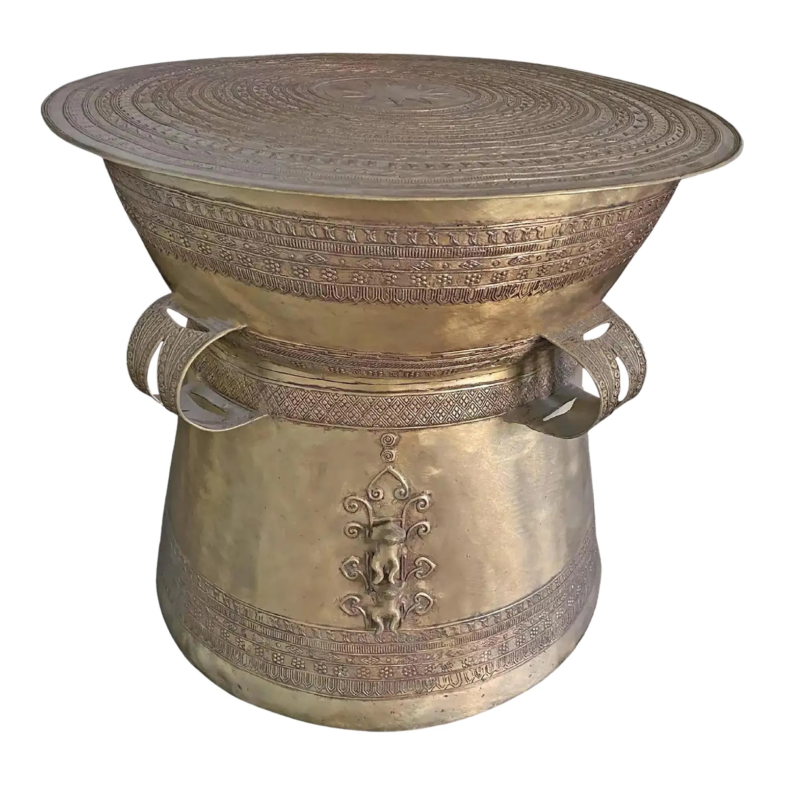 Cast Bronze Rain Drum With Elaborate Detail, Light Finish | Chairish