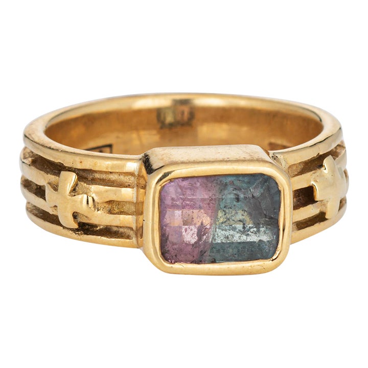 Loree Rodkin Watermelon Tourmaline 18k Gold Band Ring Size 7.5 | Chairish