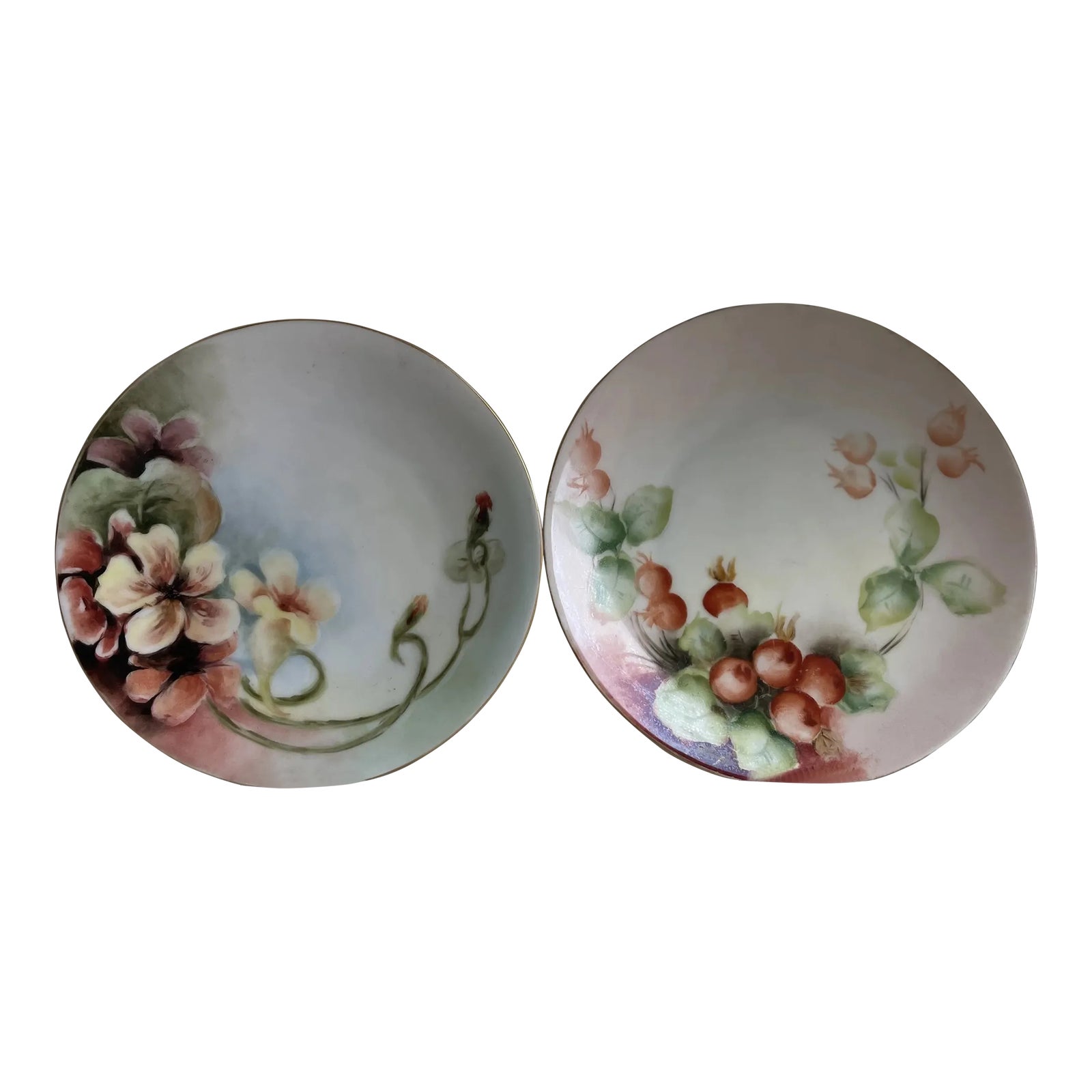 Set of 2 Vintage Bavarian Signed Hand Painted China Plates | Chairish