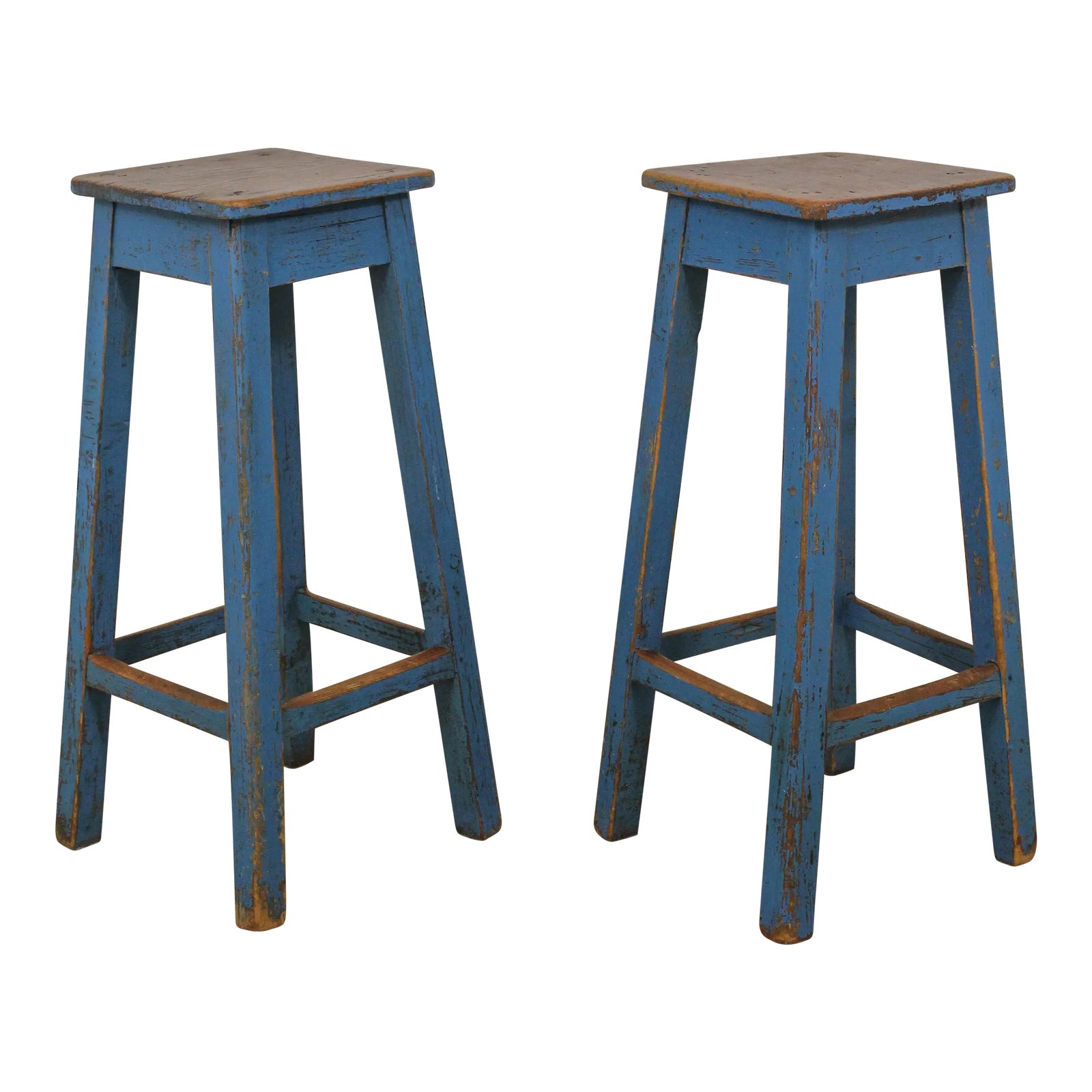 Pair Hand Crafted Distressed Painted Primitive Counter Stools | Chairish