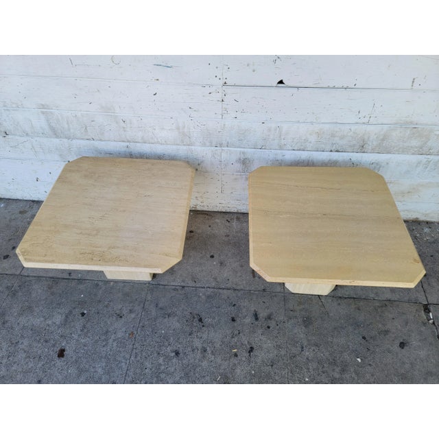1970s Set of Two Italian Travertine Matching Side Tables | Chairish