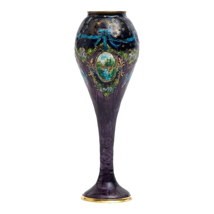 Late 19th Century Art Nouveau Jules Sarlandie, Limoges Enameled Floral Vase | Chairish