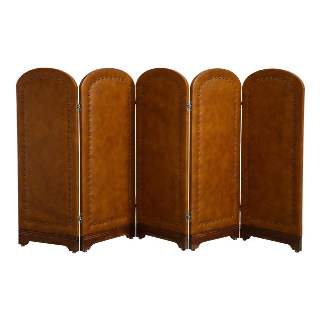 Vintage Leather Folding Screen With 5 Panels, C. 1960 | Chairish