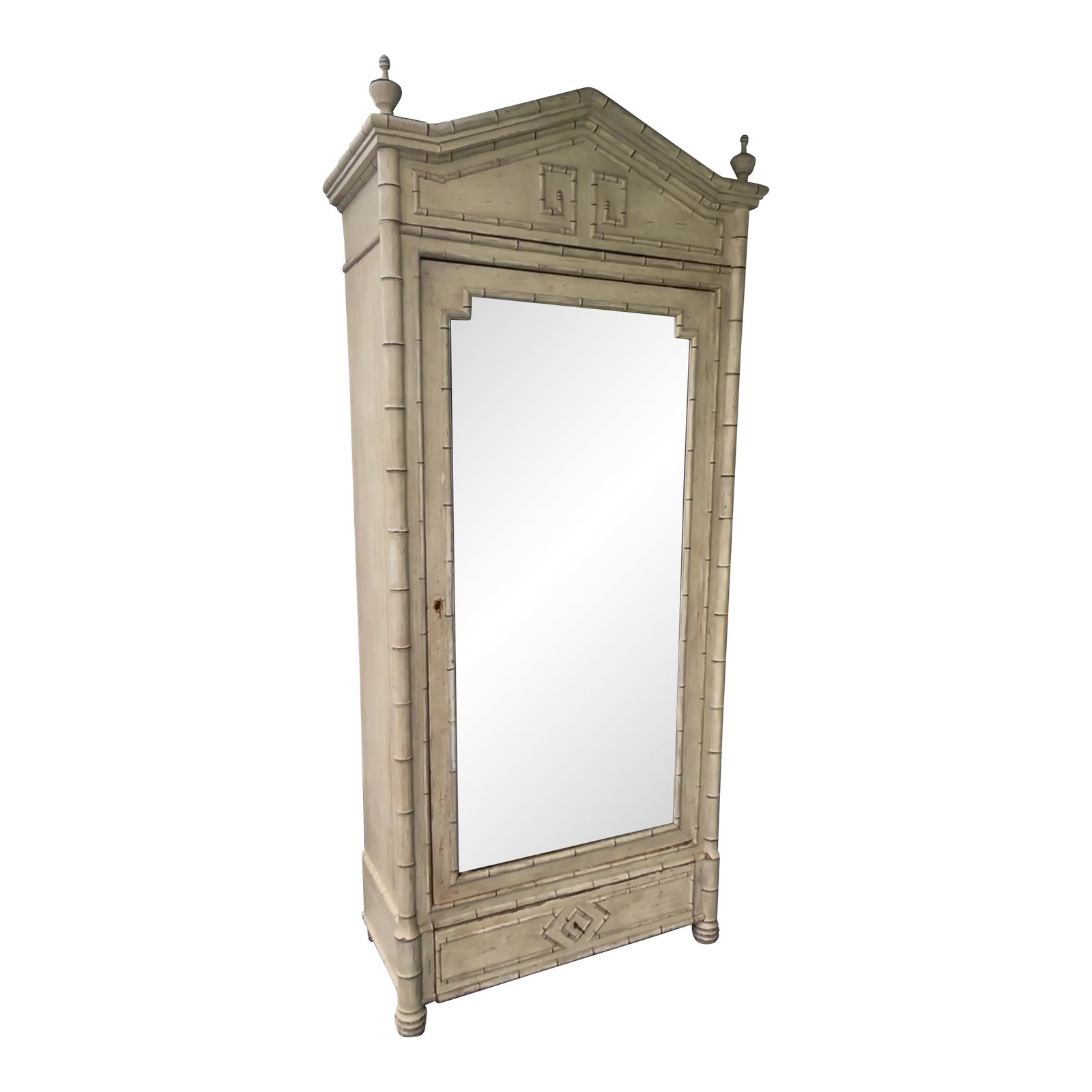 Late 19th Century Solid Wood Faux Bamboo Greek Key Mirrored Wardrobe 2 ...