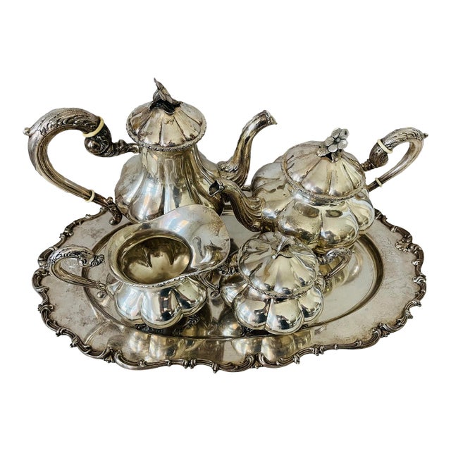 Antique Silver Baroque Style Tea Coffee Set With Silver Tray- 5 Pieces ...