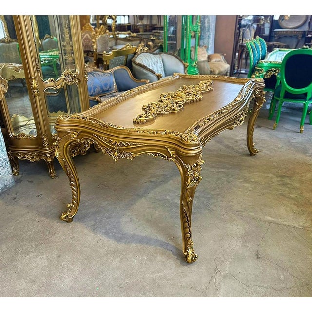 Baroque Style Gold Dining Table With Gold Leaf Details | Chairish