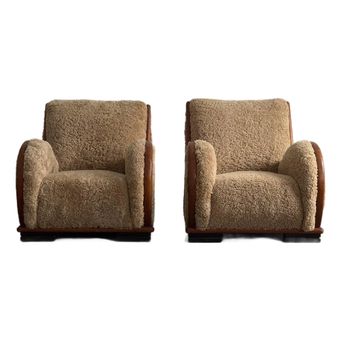 Danish Art Deco Easy Chairs in Sheepskin, Pair, c. 1940 | Chairish