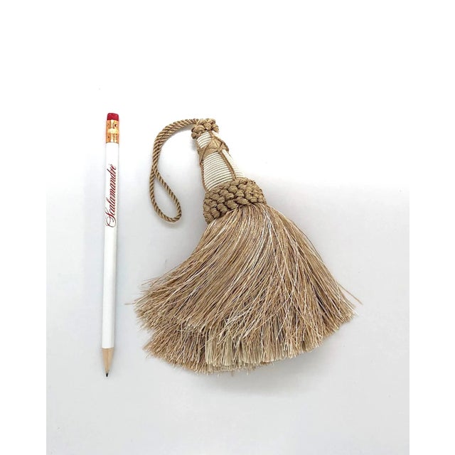 Tan and White Key Tassel With Looped Ruche Trim | Chairish