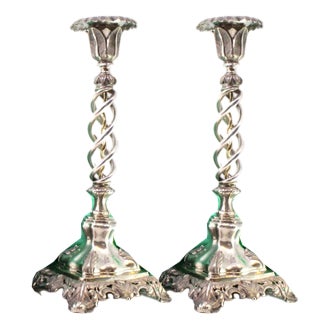 Candlesticks in Cut-Out Silver, Set of 2 | Chairish