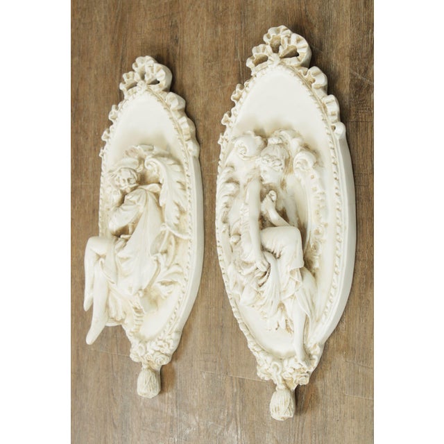 Renaissance Style Carved White Painted Wall Plaques - a Pair | Chairish