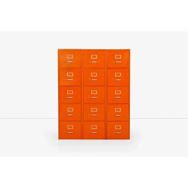 1970s Set of Five Orange Industrial Filing Cabinets | Chairish