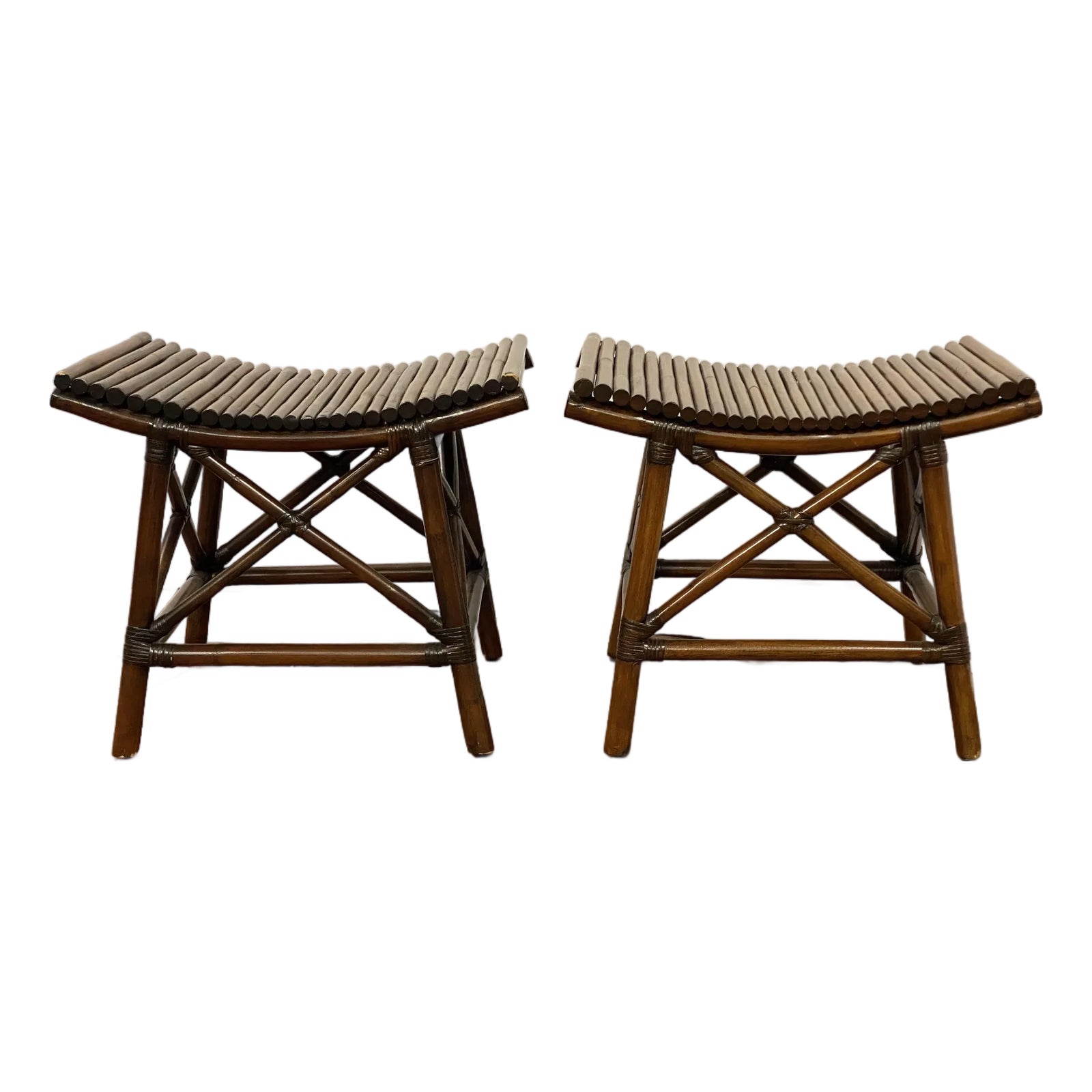 Asian Style Bamboo Stools for Pier One, a Pair | Chairish
