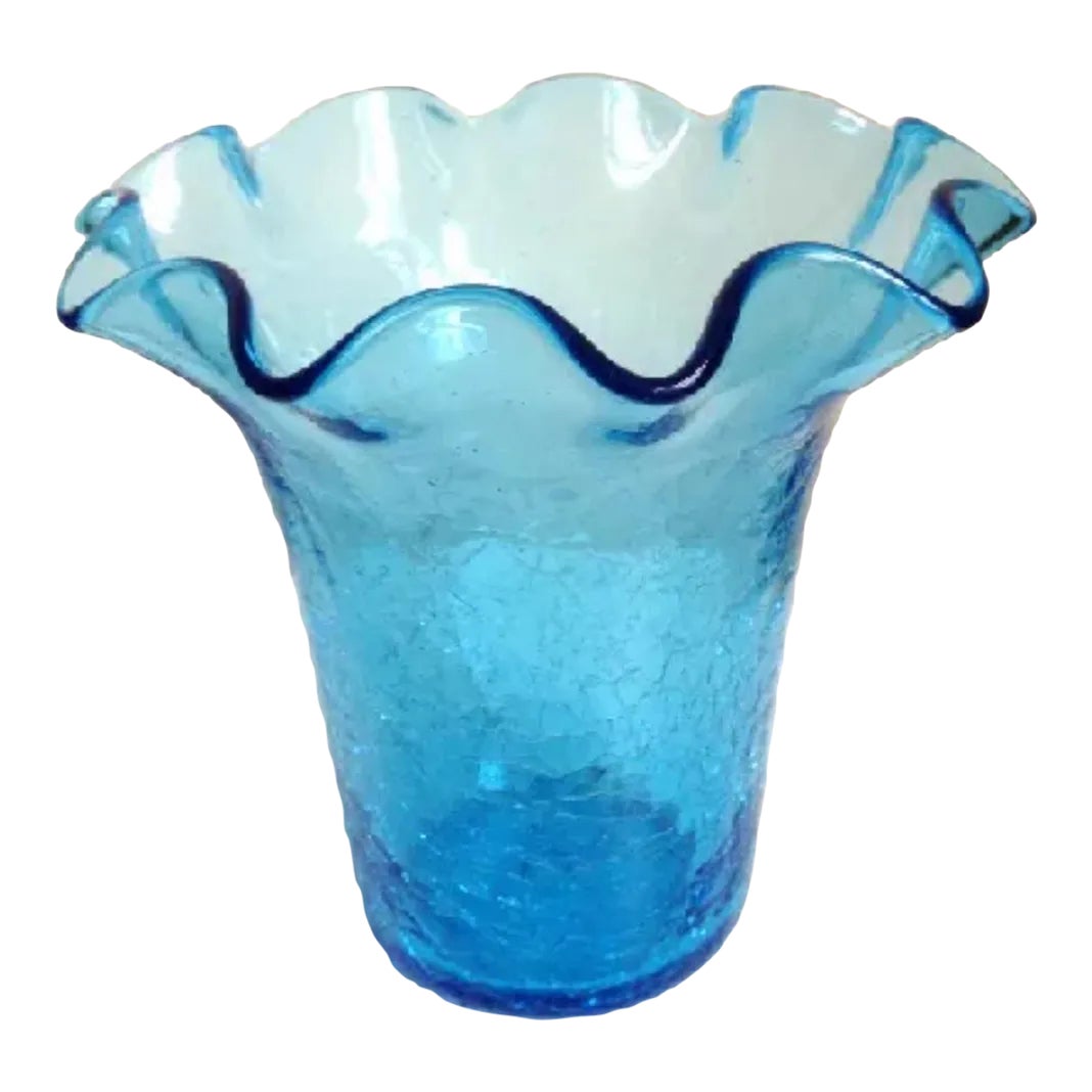 Mid Century Modern Blenko Flutted Ruffle Vase Crackled Pontil Mark ...