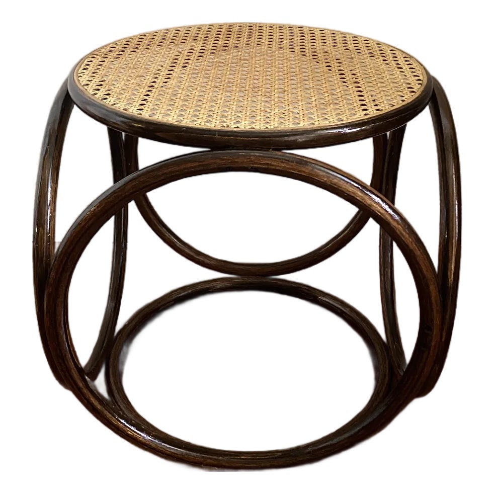 1970s Vintage Boho Bentwood and Cane Stool Ottoman or Drinks Table ...