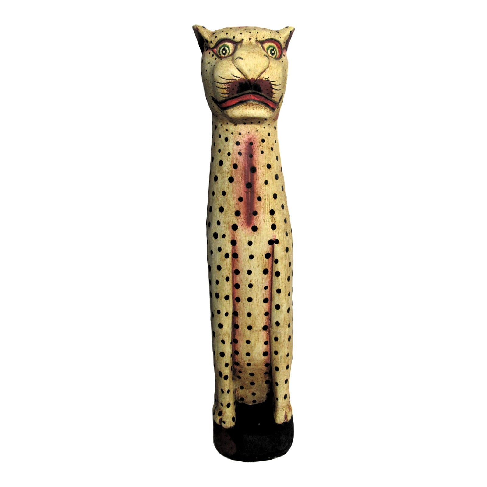 Vintage Wooden Carved Cat Leopard, India | Chairish
