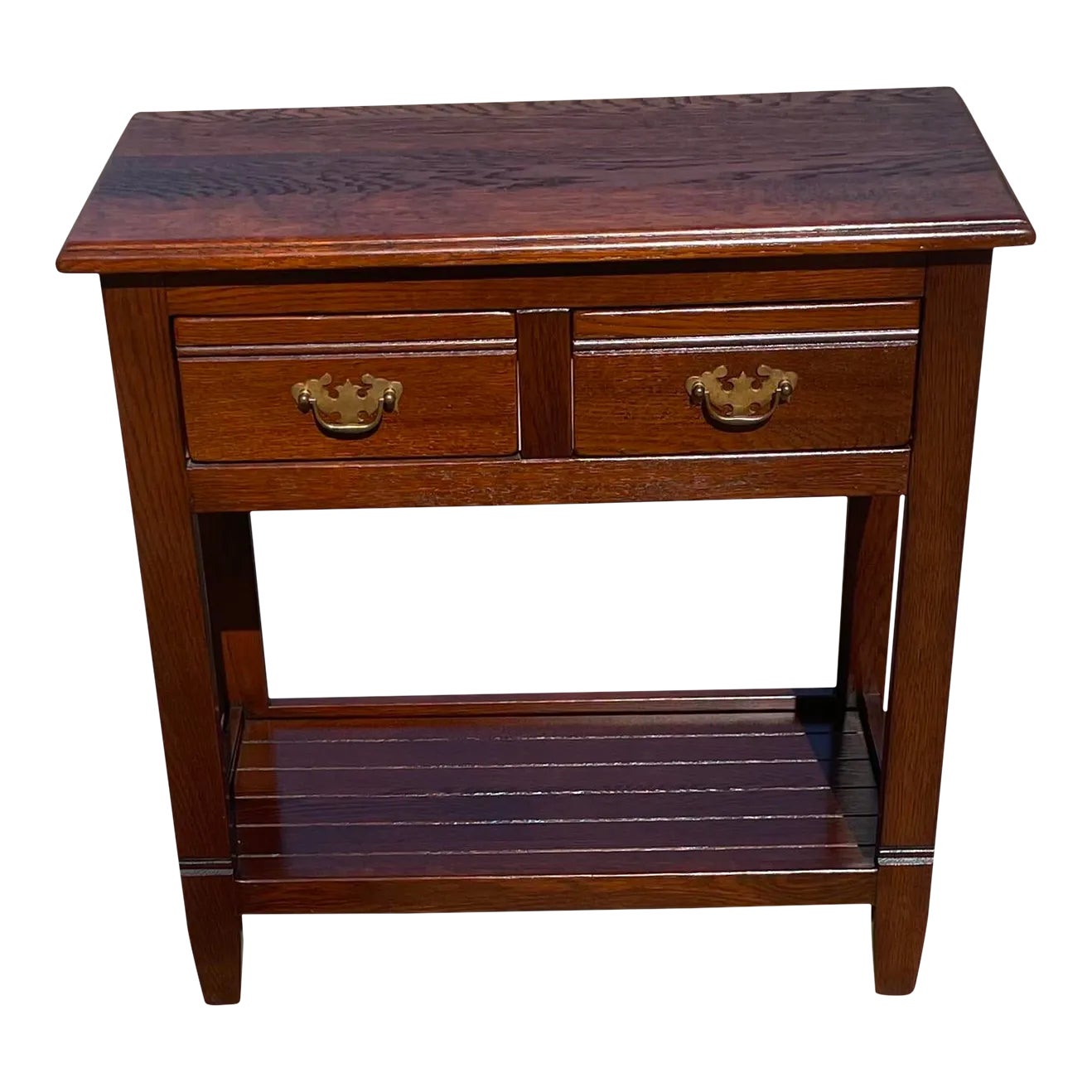 Vintage Oak Console Table With Lower Pot Board and Two Drawers | Chairish