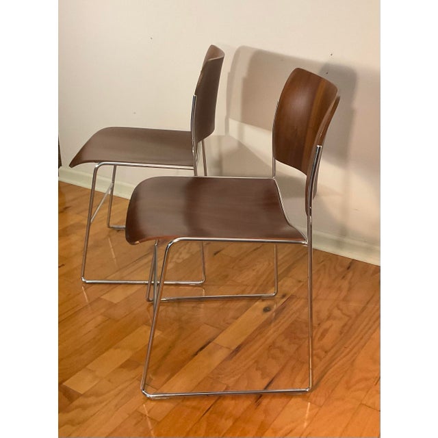 1982 Set of Two David Rowland Stacking Chair 40/4 Walnut and Chrome ...