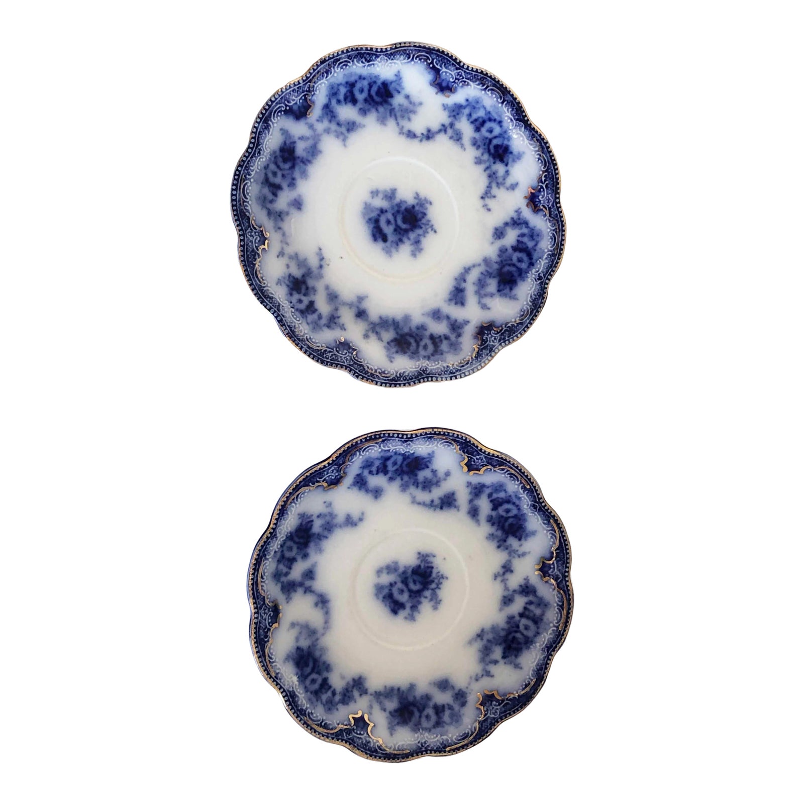 Grindley Flow Blue With Gilt Florida Pattern Small Plates - a Pair ...