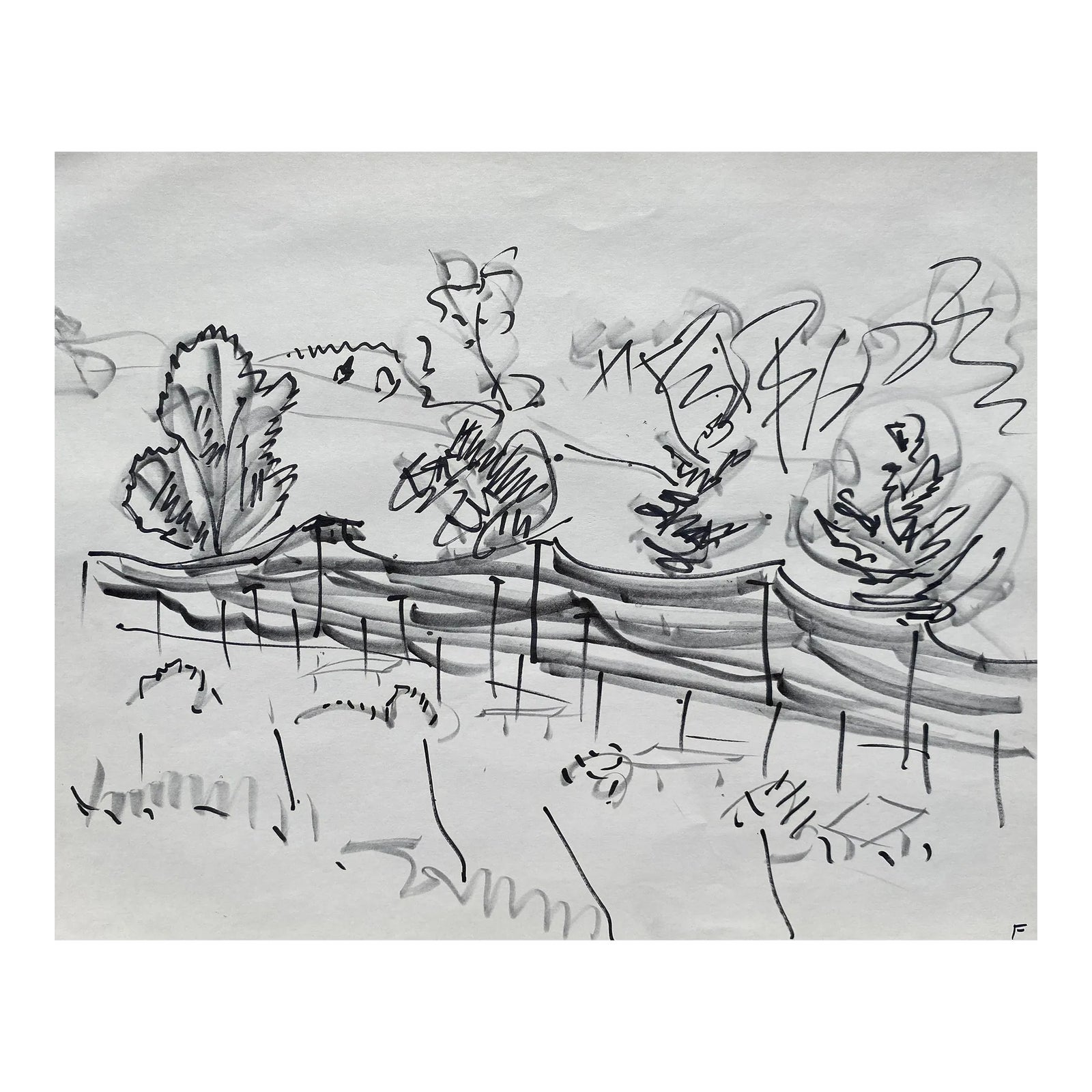Frank Wallace Vermont Landscape Drawing | Chairish