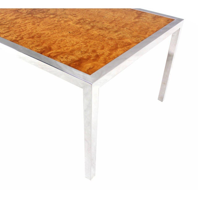 Mid-Century Modern Chrome Burl Wood Dining Conference Table With Two ...