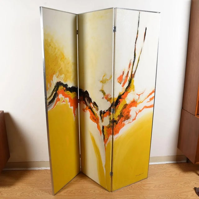 Mid Century Modern Abstract Large Painted Screen / Room Divider | Chairish