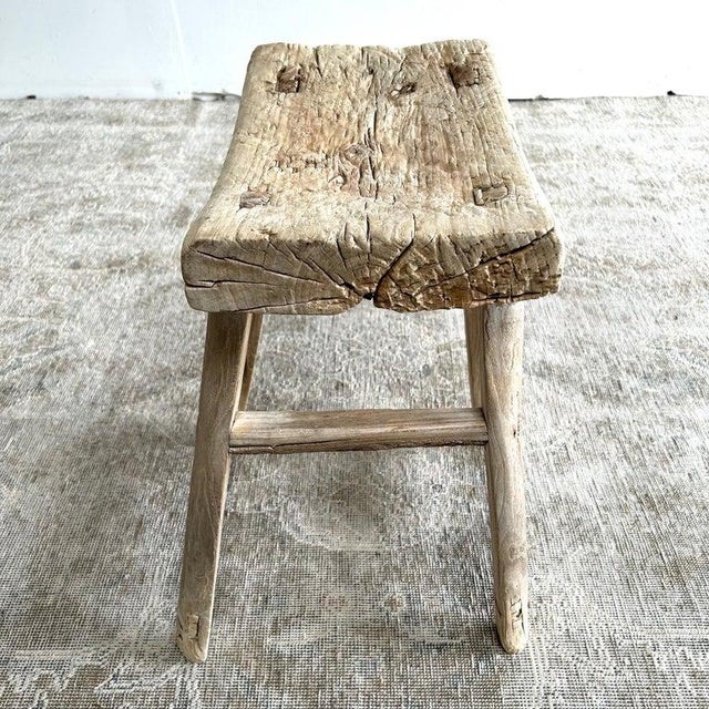 Elm Wood Stool | Chairish