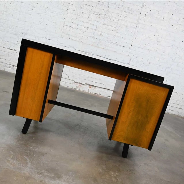 Vintage Mid Century Modern Art Deco Maple Colored Desk With Black ...