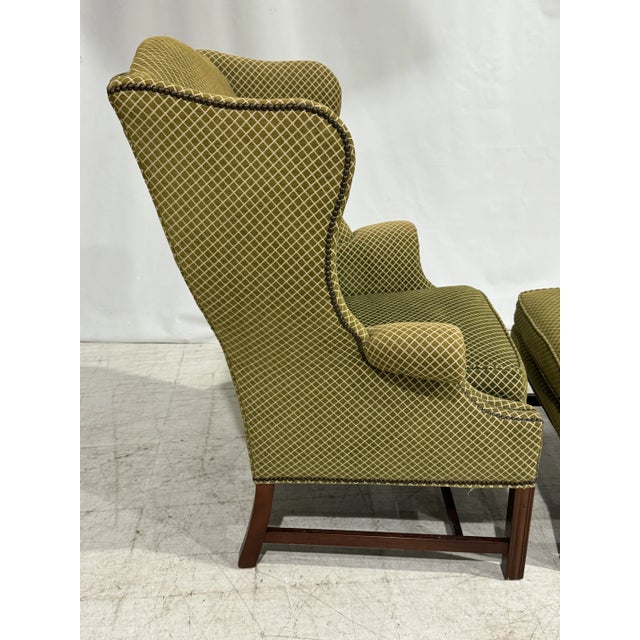 Baker Furniture High Back Wing Chair & Ottoman | Chairish