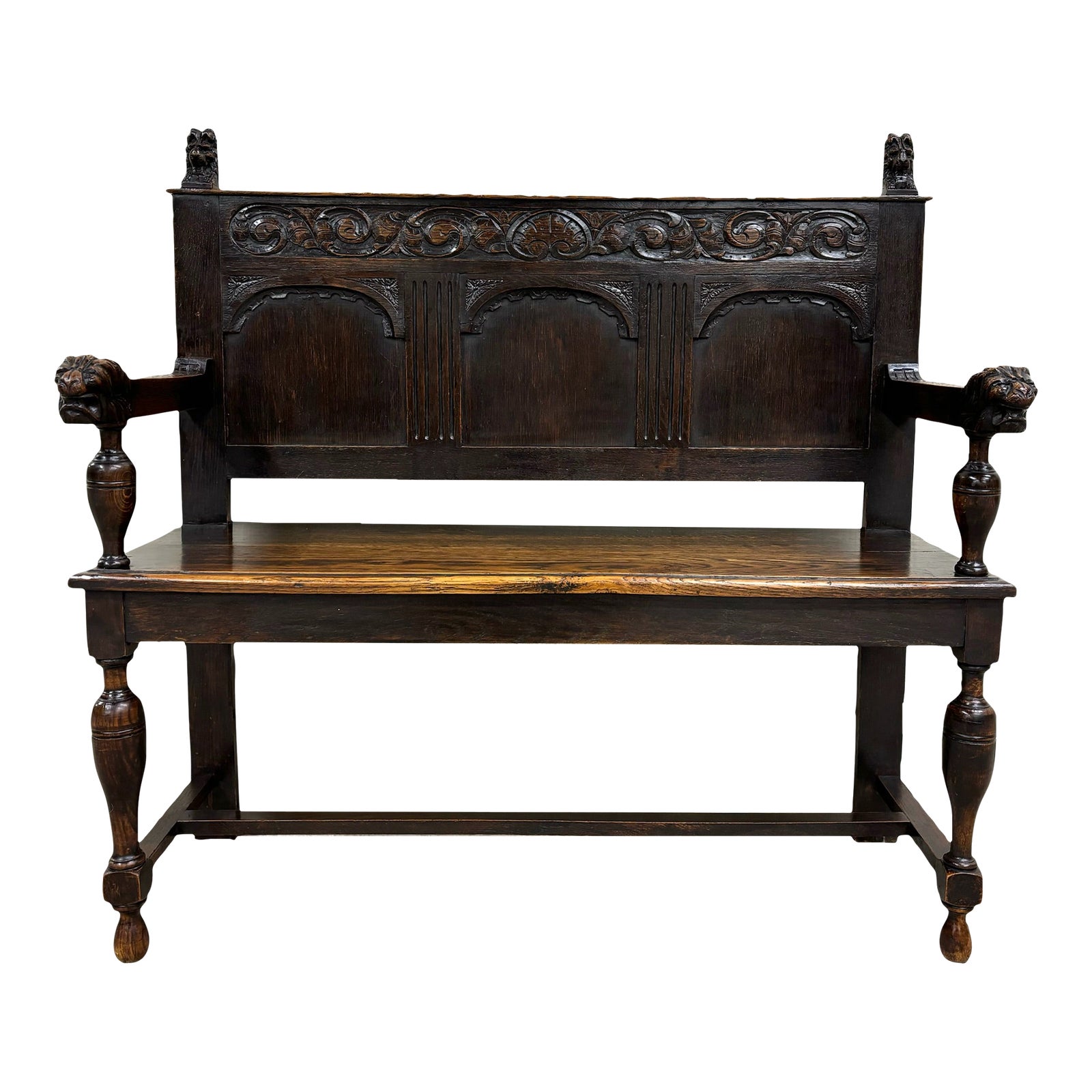 Antique French Renaissance Revival Style Carved Settle or Bench | Chairish