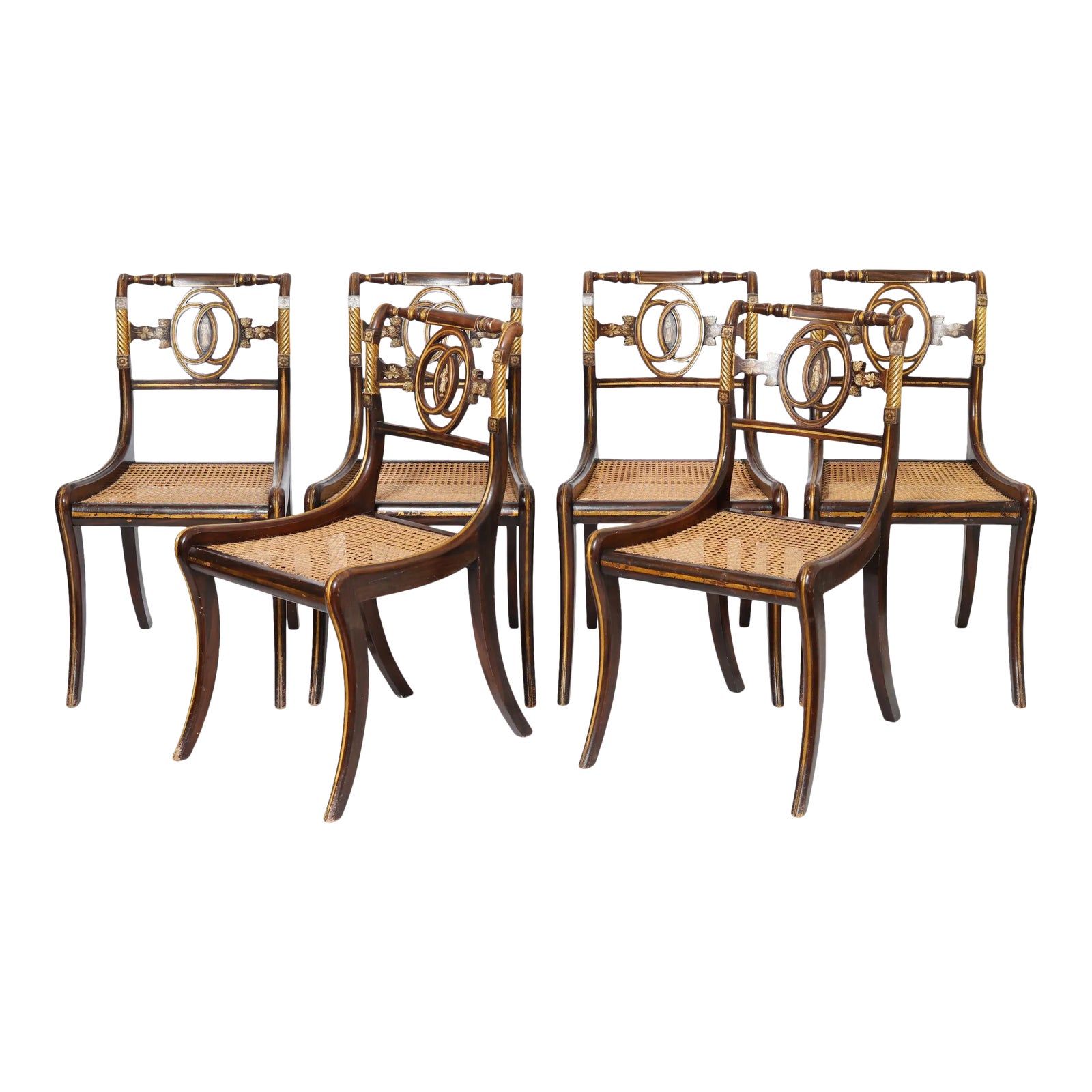 19th Century England Thomas Hope Mahogany Wood Painted Gold Chairs ...