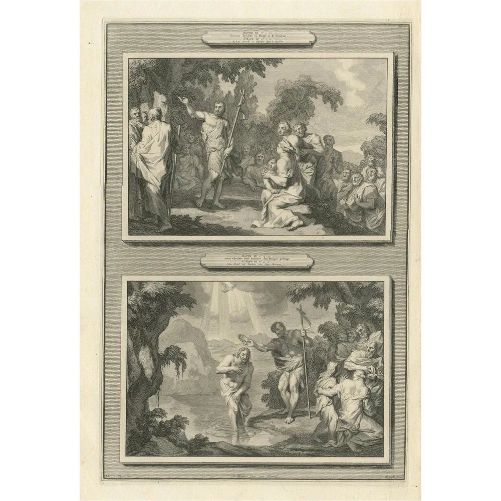 John the Baptist & Baptism of Christ Engraving, 1700, Paper | Chairish