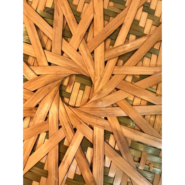 Vintage BoHo Chic Round Bamboo and Split Reed Woven Tray | Chairish