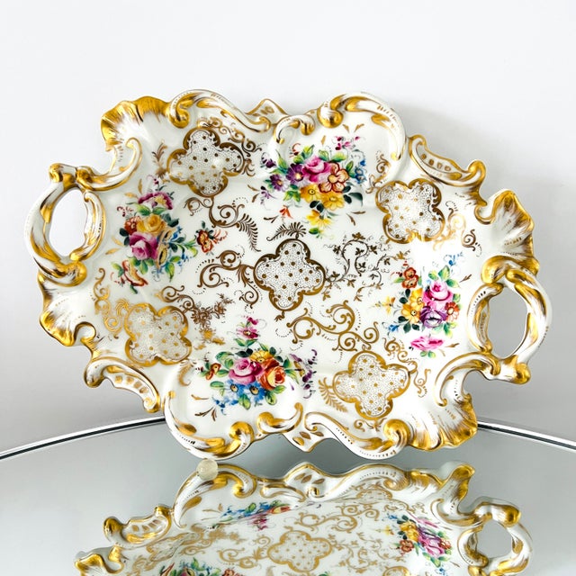 Le Tallec Hand Painted Gold and Floral Rococo Porcelain Platter or Tray ...